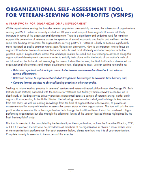 Serving Our Post-9/11 Veterans: Organizational Self-Assessment Tool for ...