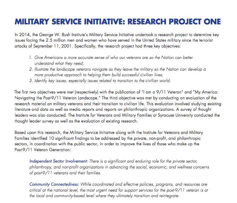 Military Service Initiative: Research Project One | George W. Bush ...
